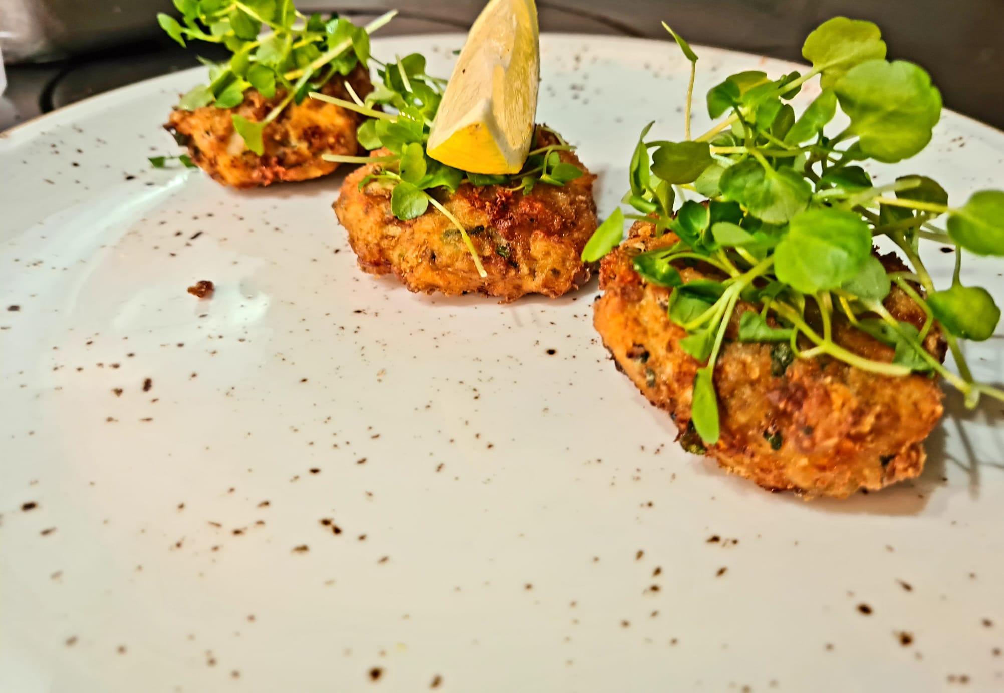 Cod Fish Cake With Sweet Chili Sauce Carrots And Cucumbers Ribbons ...