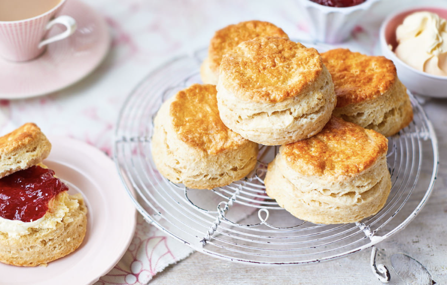 Traditional English Scones With Homemade Lychee Jam And Clotted Cream ...